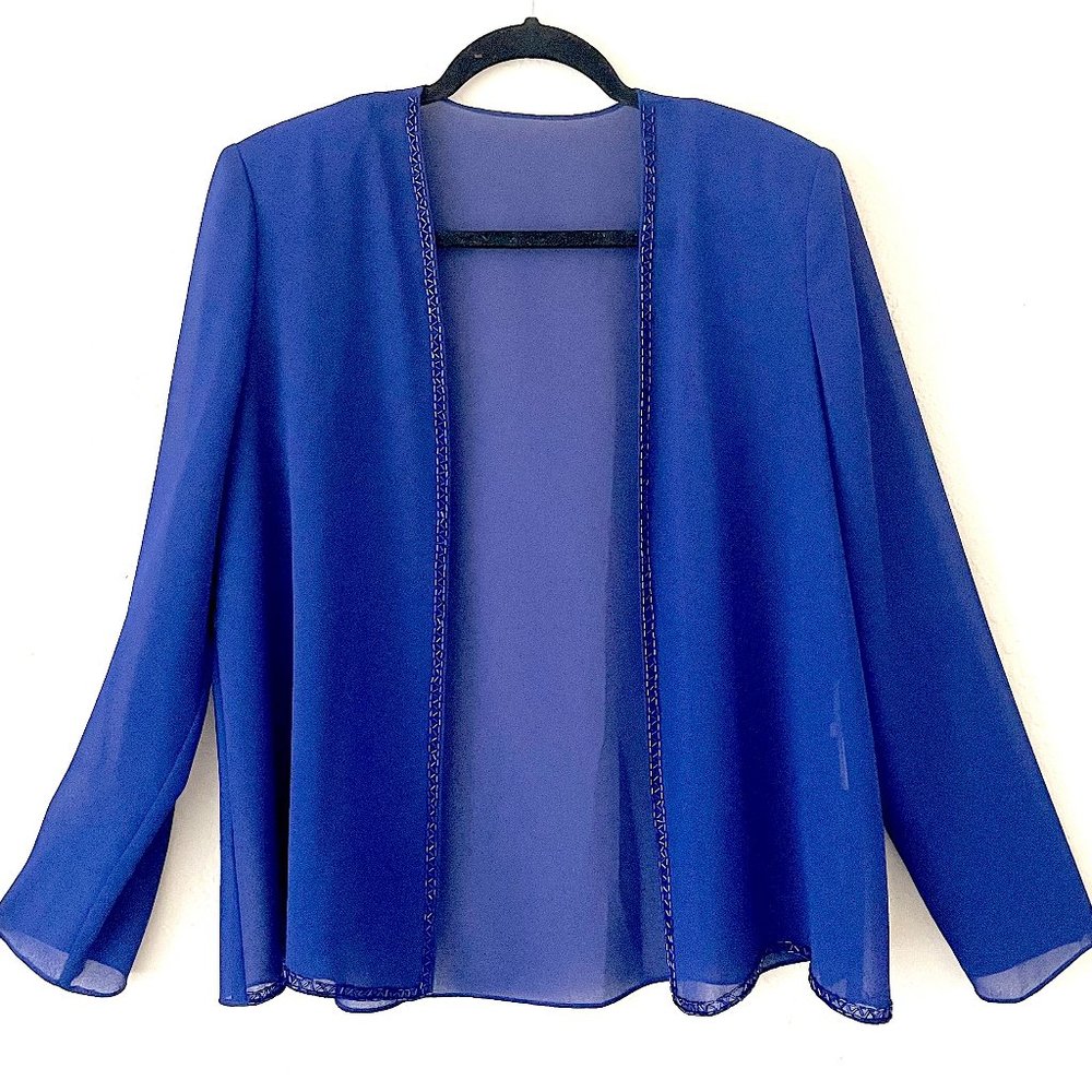 Electric Blue Vintage Sheer Embroidered Hem Lines Eve… - Gem
